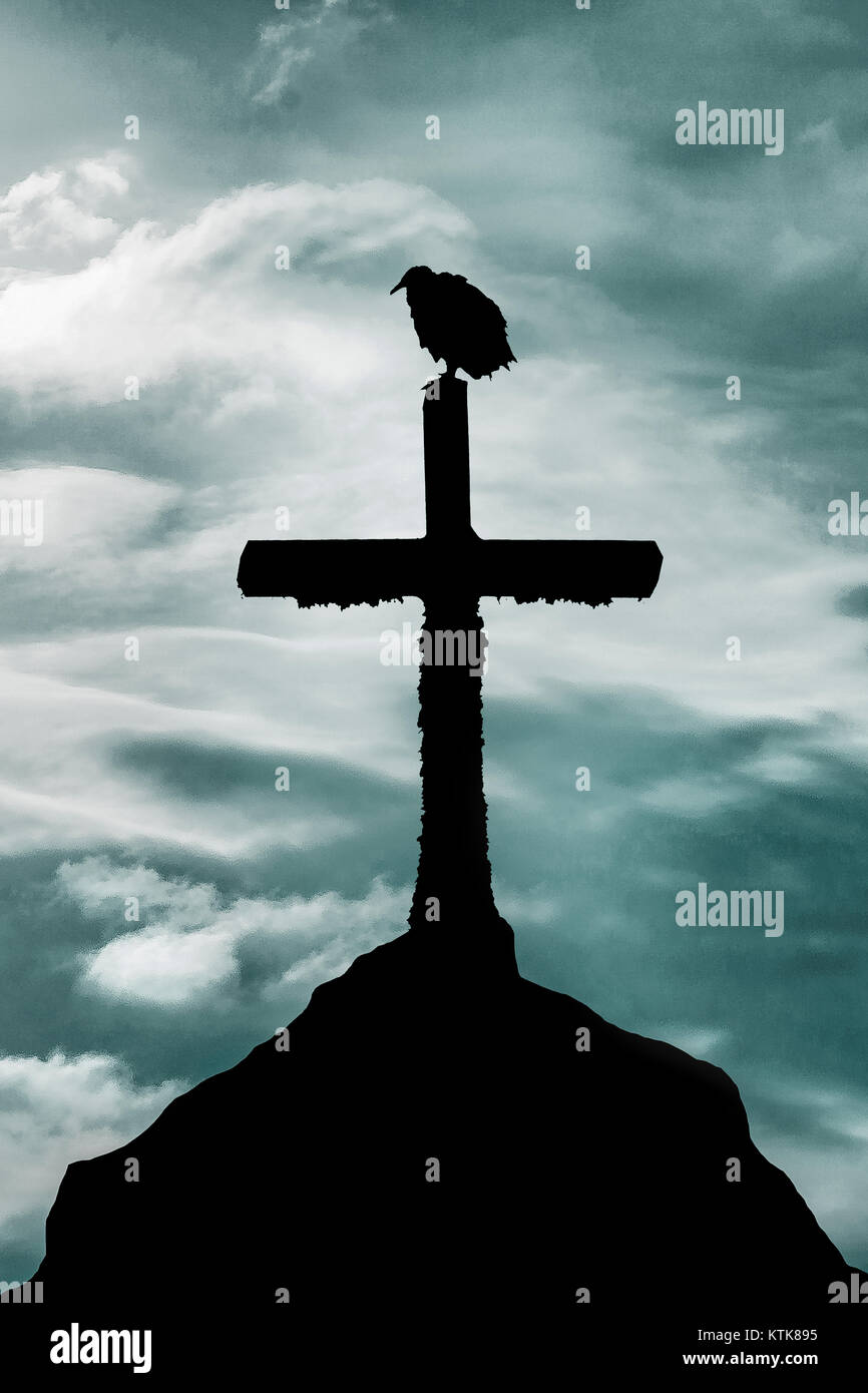 Bird over cross graphic silhouette illustration Stock Photo - Alamy