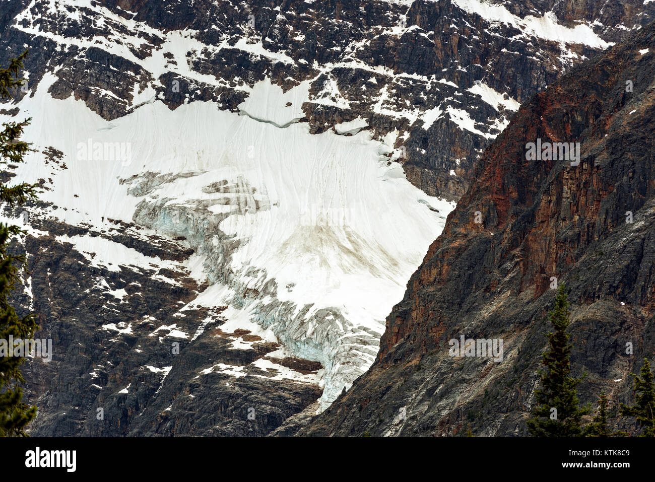 Angel Glacier flows down the north face of Mount Edith Cavell in Jasper ...