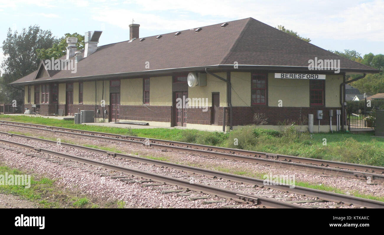 A historic view of the Beresford, South Dakota depot, captured from the ...