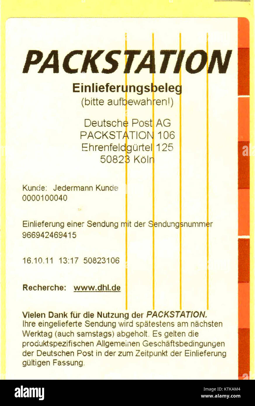 The DHL Packstation receipt from 2011, a document associated with the ...
