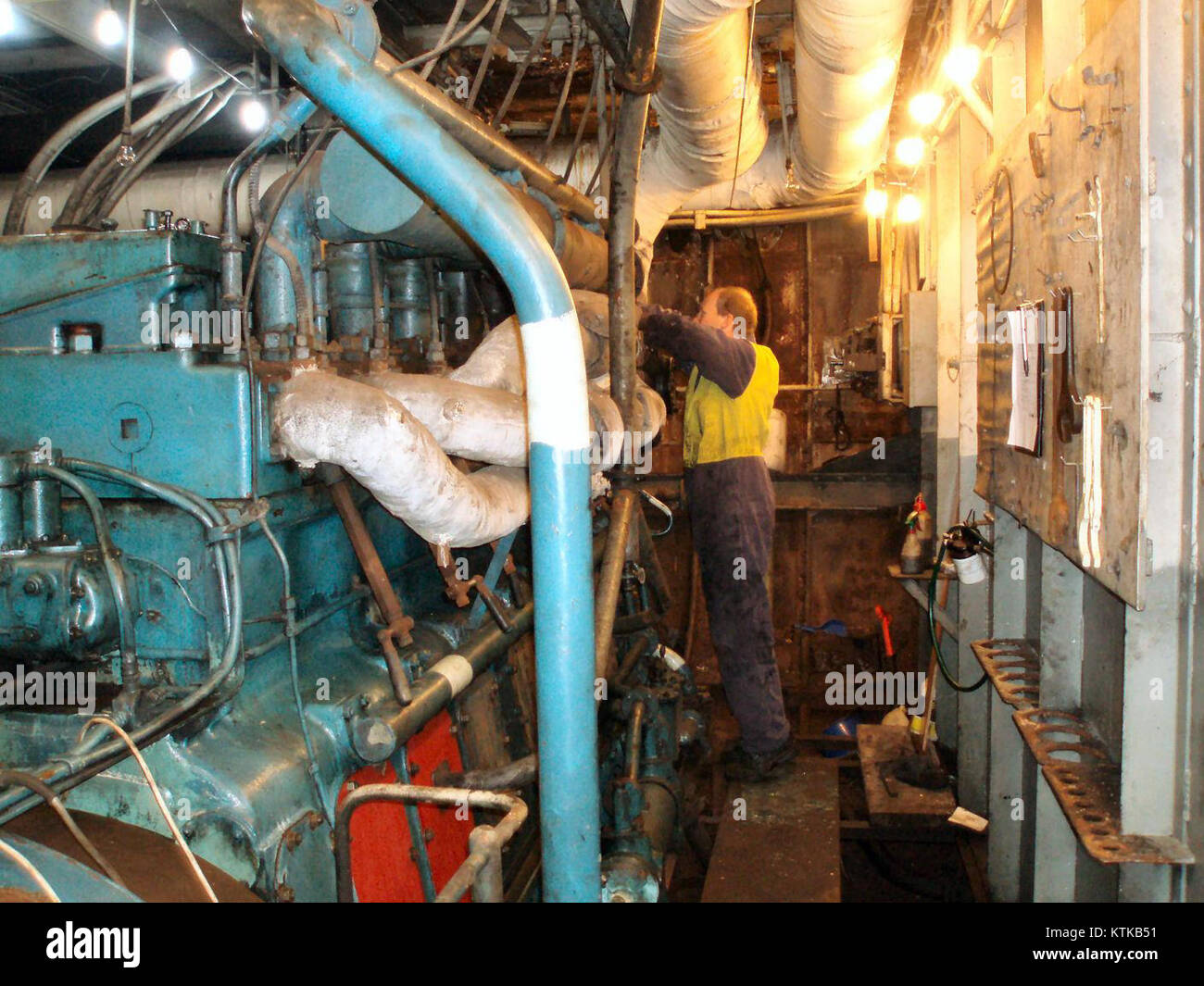 The internal engine room of the Baragoola, a historic vessel, showcases ...