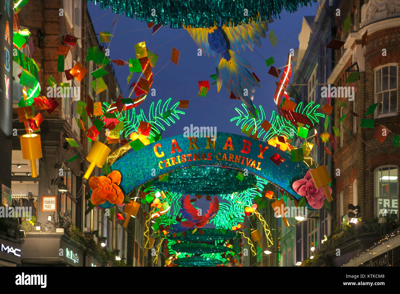 LONDON - DECEMBER 18, 2017: Christmas lights on Carnaby Street, London ...