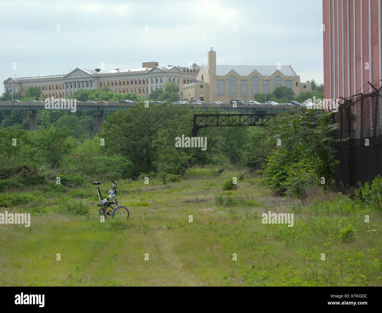 The image shows the view from the top of the 10th Street embankment ...
