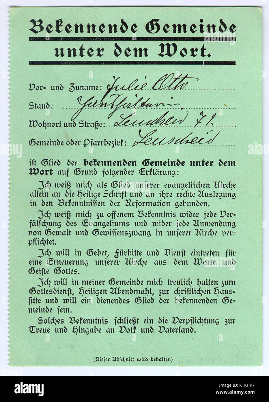 The 'Ausweis der Bekennenden Gemeinde' is a historical identification ...