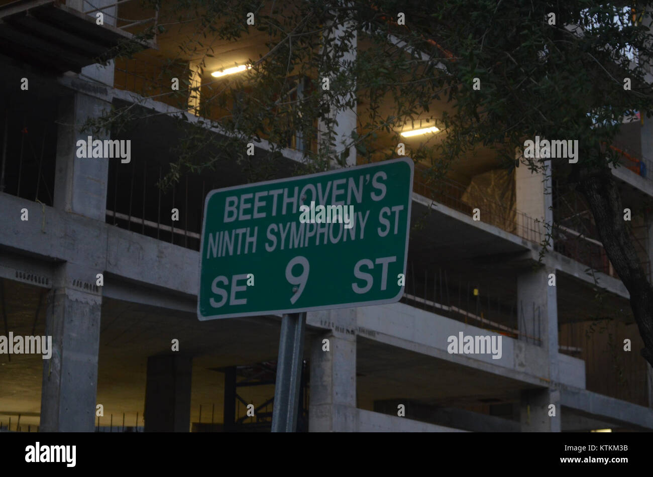 A street sign marking the location of Beethoven's 9th Symphony Way ...