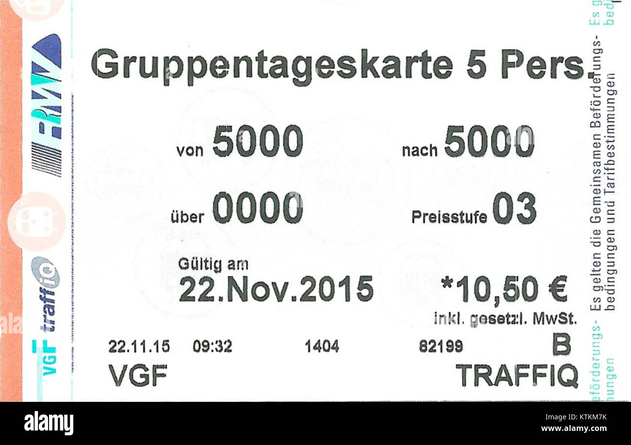 The Gruppentageskarte 5 Personen RMV Preisstufe 03 is a ticket for 5 ...