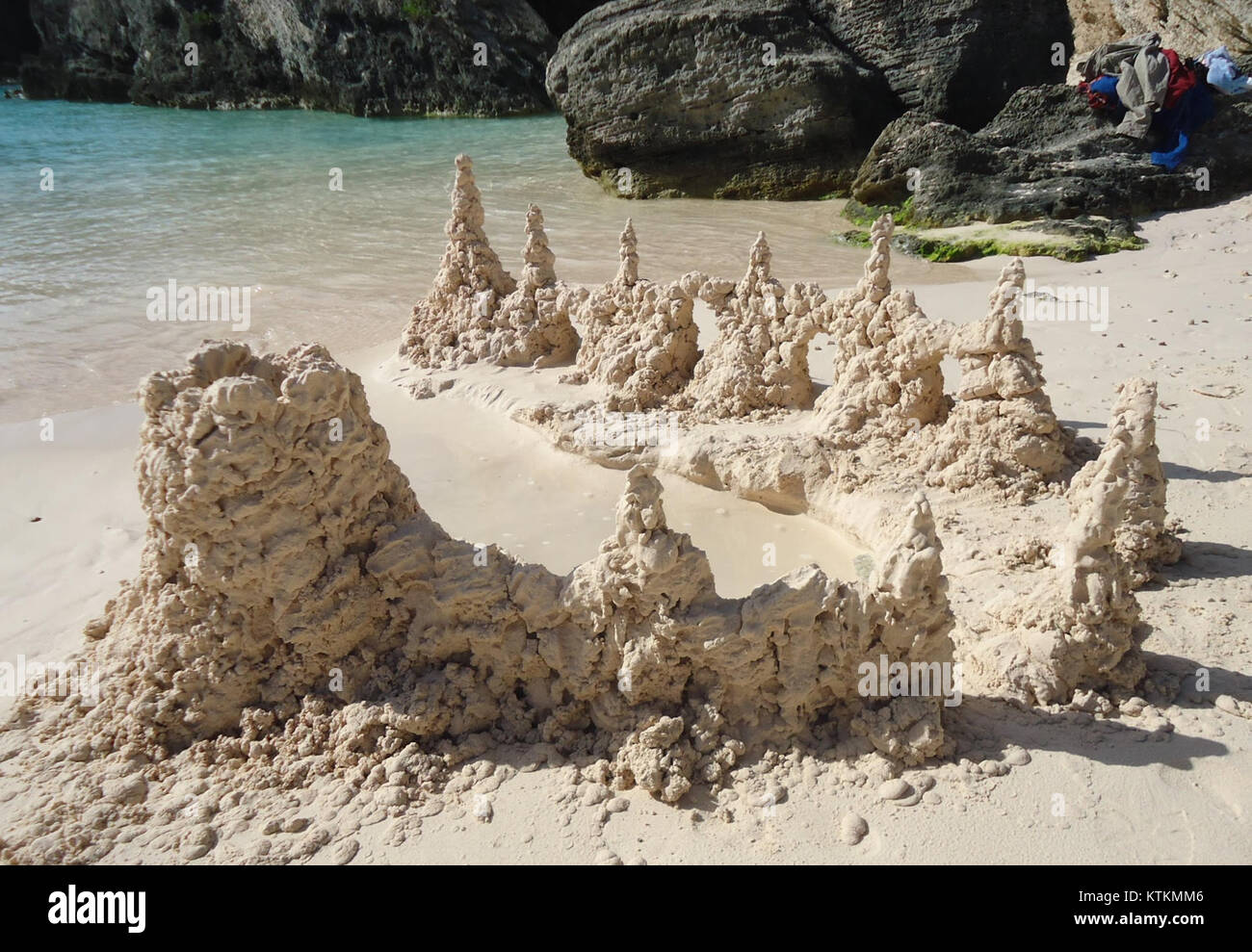 This image from Bermuda shows a sandcastle, likely created as part of a ...