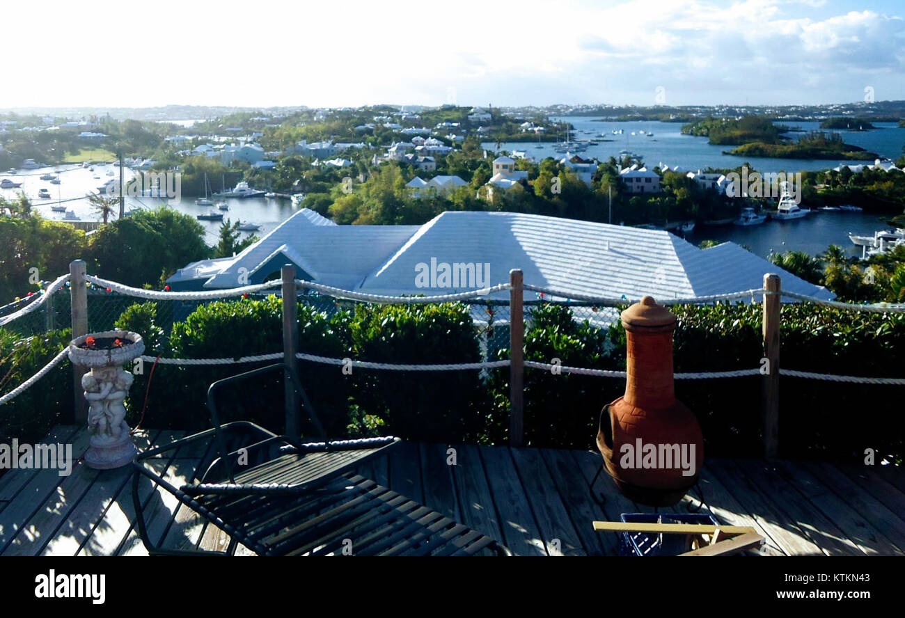 This image shows a view from a house in Pembroke, Bermuda, looking ...