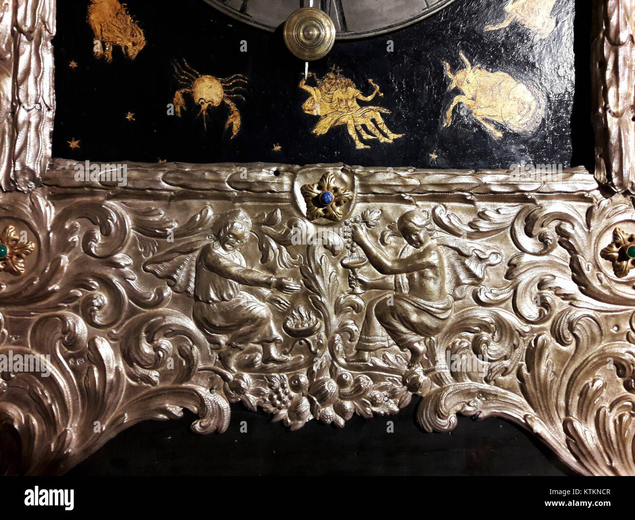 This image shows a detailed view of an Augsburg table clock, showcasing ...