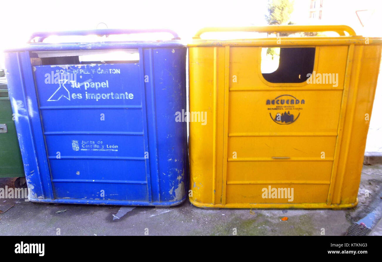 A photograph capturing urban waste recycling efforts in Benavente ...