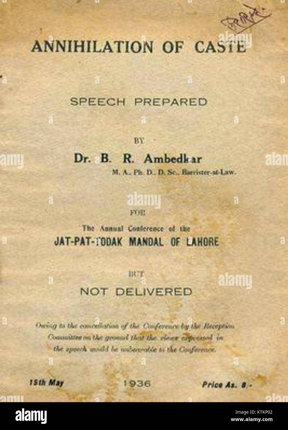 The first edition of the book *Annihilation of Caste*, a significant ...