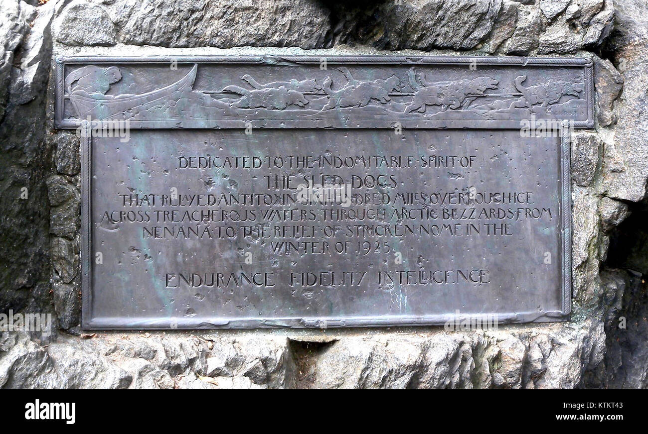 This plaque honors Balto, the famous sled dog who led his team to ...