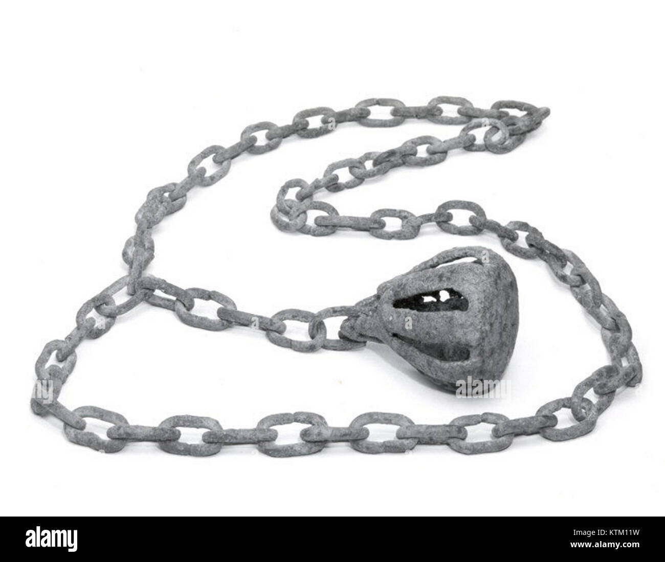 A bell with a chain and ring, cataloged as MET ME1978 514 7, displayed ...