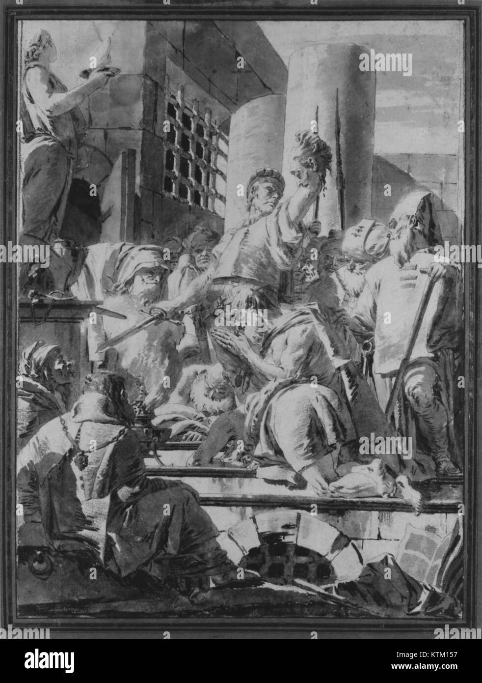 This artwork depicts the beheading of two male saints, illustrating a ...