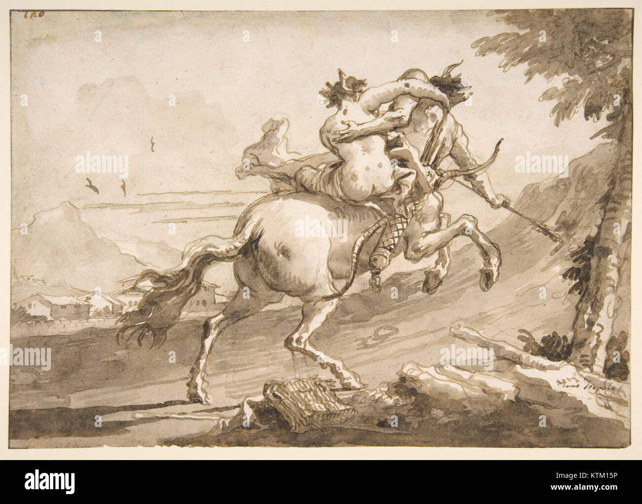 This artwork depicts a centaur abducting a satyress, showcasing ...