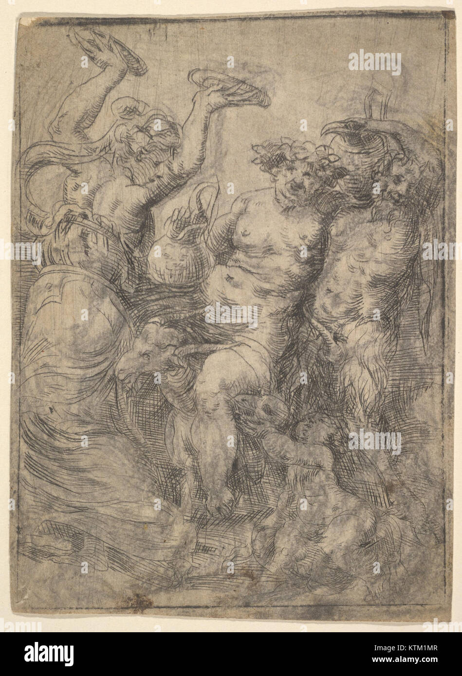 This artwork depicts Bacchic revelry, featuring the god Silenus riding ...