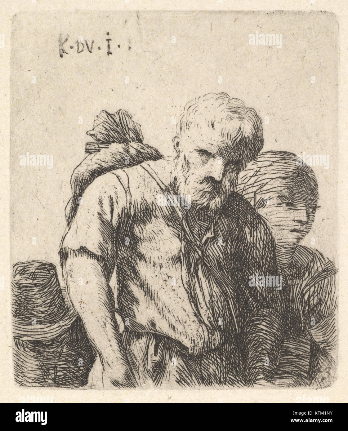 This portrait depicts a bearded man with a bundle on his right shoulder ...