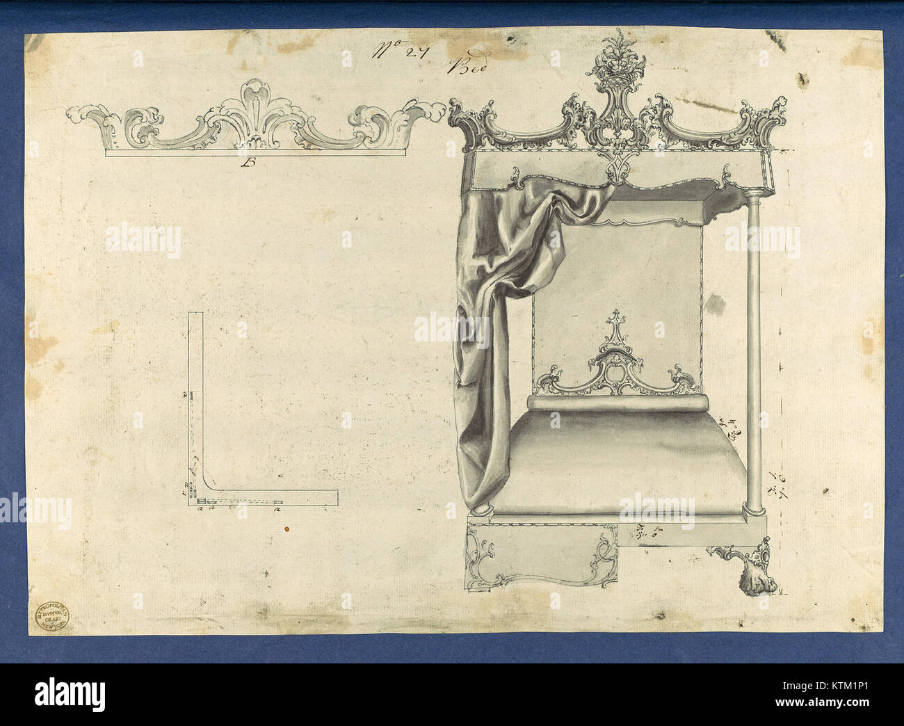 This image shows a design of a bed from 'Chippendale Drawings, Vol. I ...