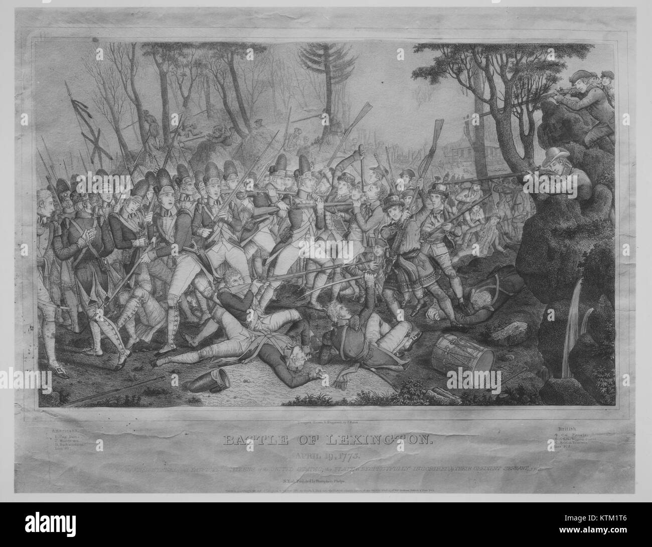 An 1832 etching by John Baker depicts the Battle of Lexington, the ...