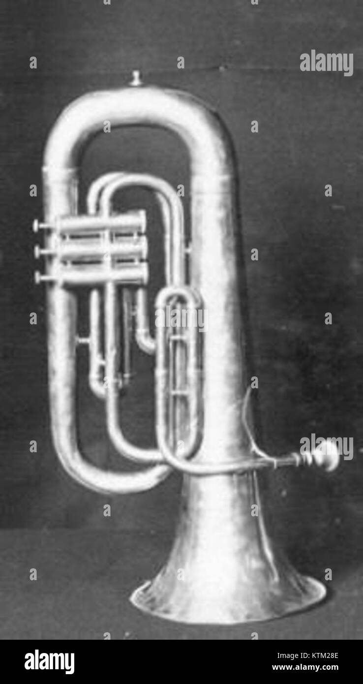 This image depicts a Bass Saxhorn or Euphonium in B flat, a brass ...