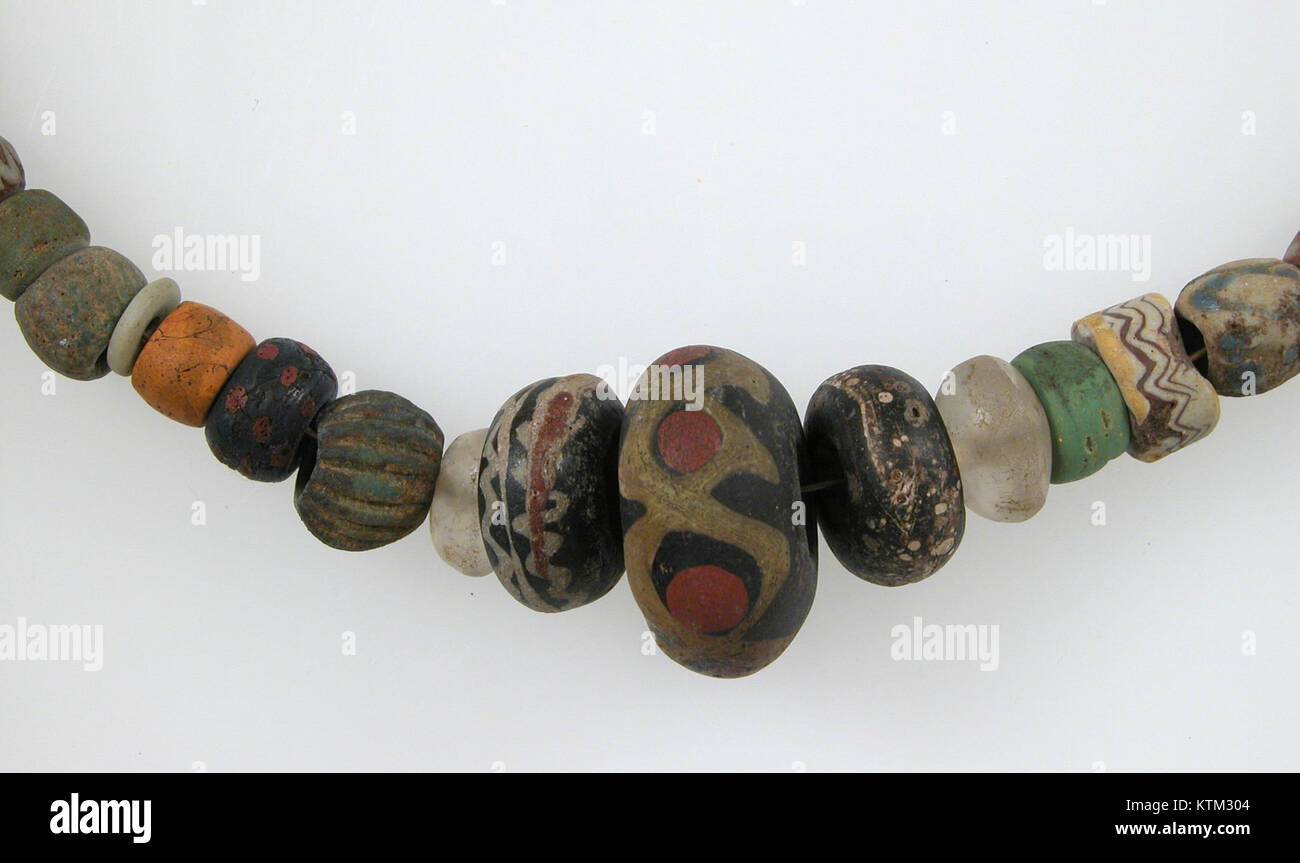 A collection of beads from a necklace, displayed at the Metropolitan ...