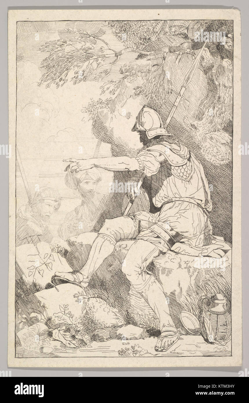 This artwork depicts a bandit taking his post, likely from a historical ...