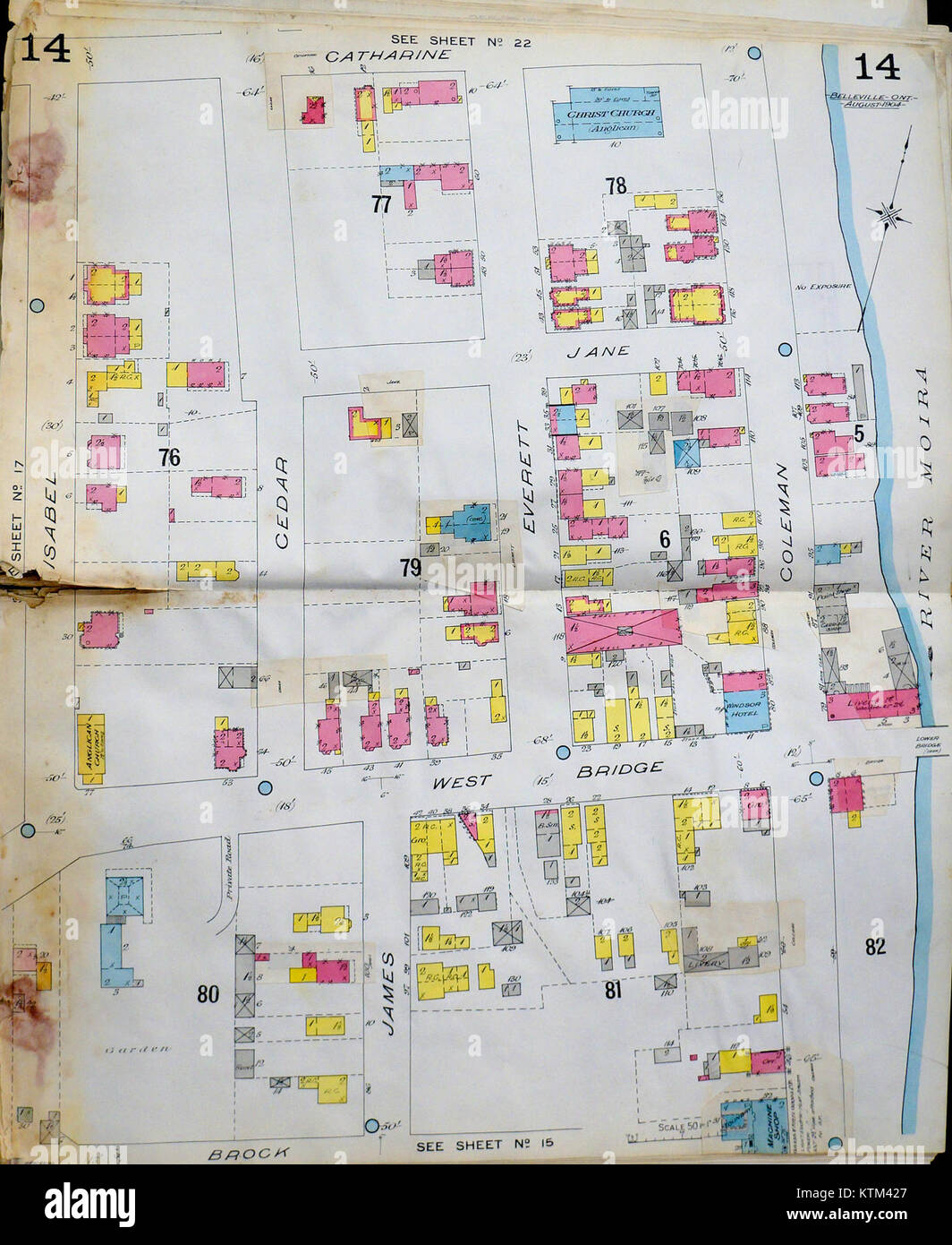 Belleville Fire Insurance Map from 1904-1908, page 14, highlighting the ...