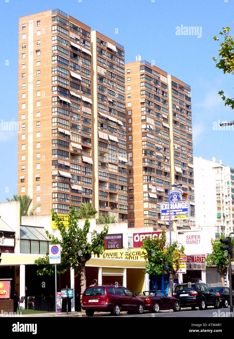 The Edificios Gemelos 2 in Benidorm, Spain, are iconic twin towers ...