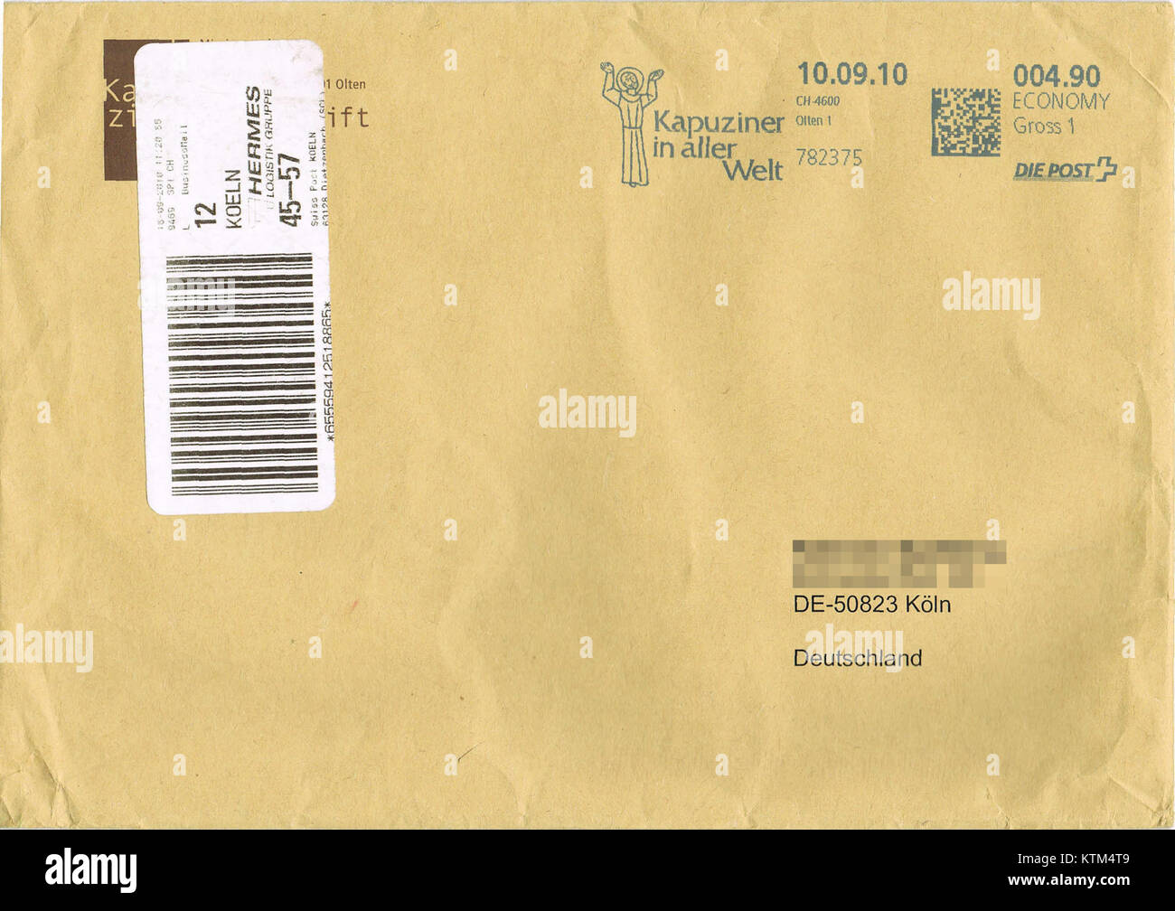 This image illustrates a Swiss postal service envelope, sent from ...