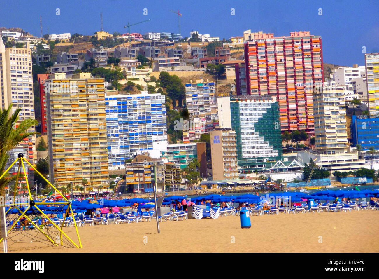 Playa de Levante in Benidorm, Spain, is a famous beach known for its ...