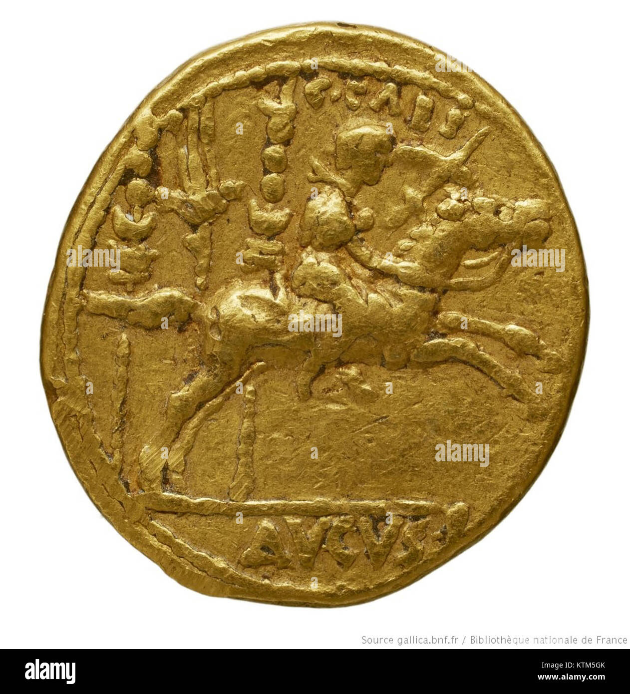This Aureus coin, featuring Emperor Augustus, was minted in Lyon. The ...