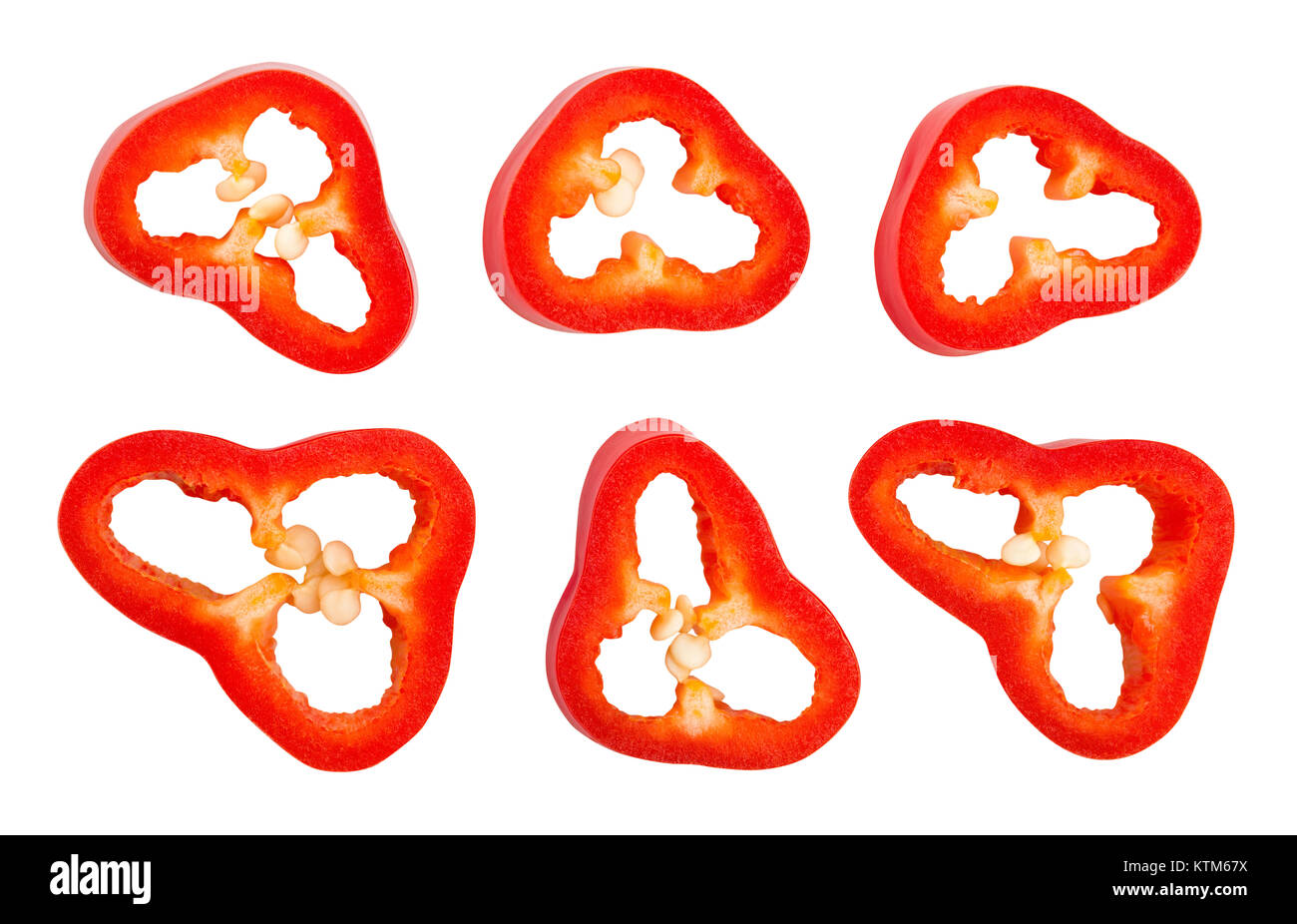 sliced long sweet peppers rings path isolated Stock Photo - Alamy