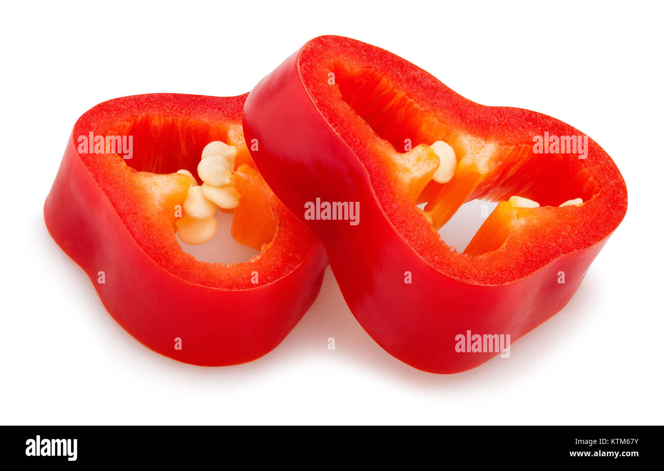 sliced long sweet peppers rings path isolated Stock Photo - Alamy