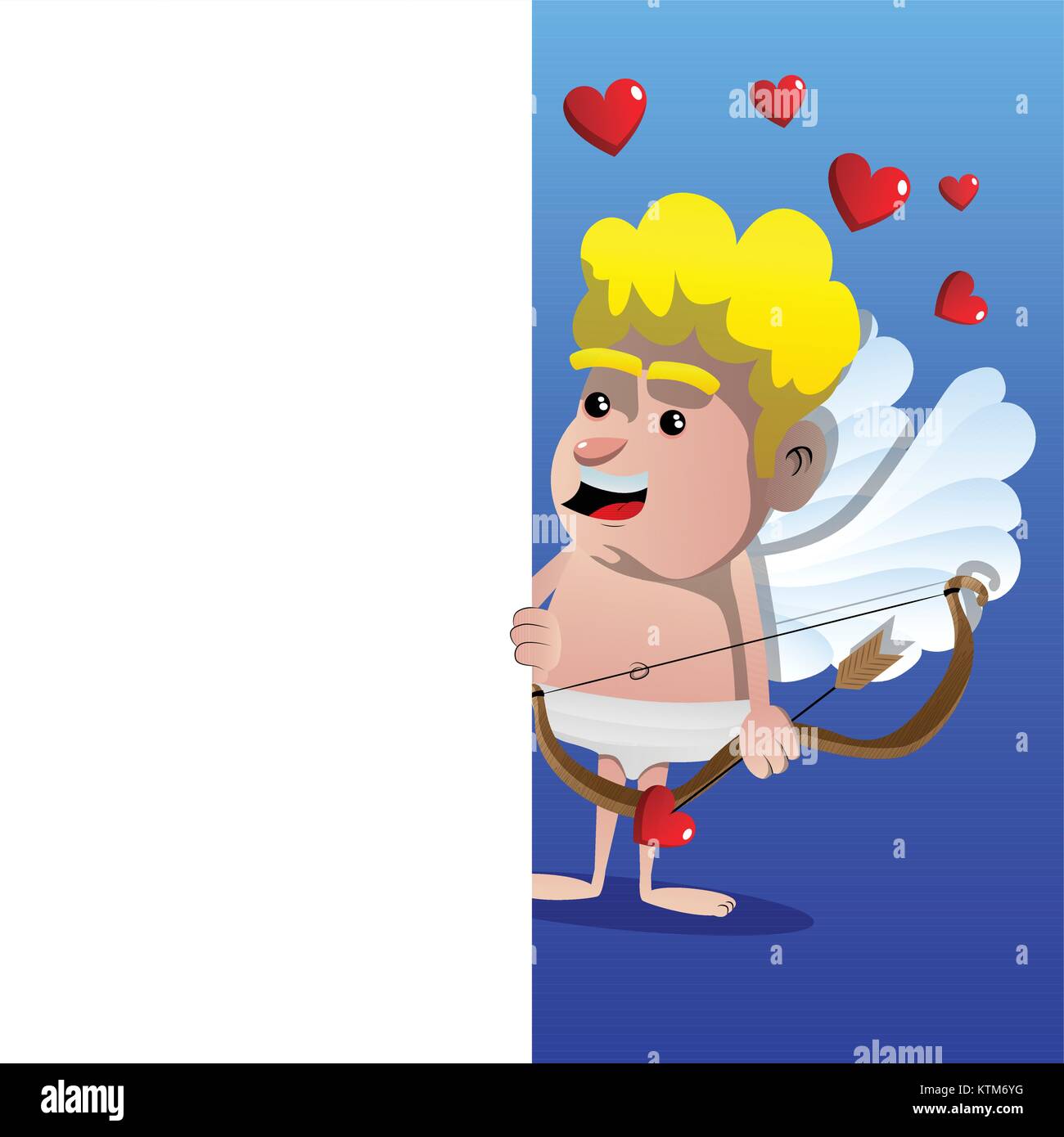 Cupid showing blank banner, with bow and arrow in the other hand ...