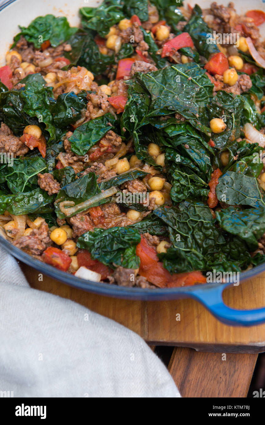Kale Sauteed with Ground Beef and Garbanzo Beans Stock Photo - Alamy