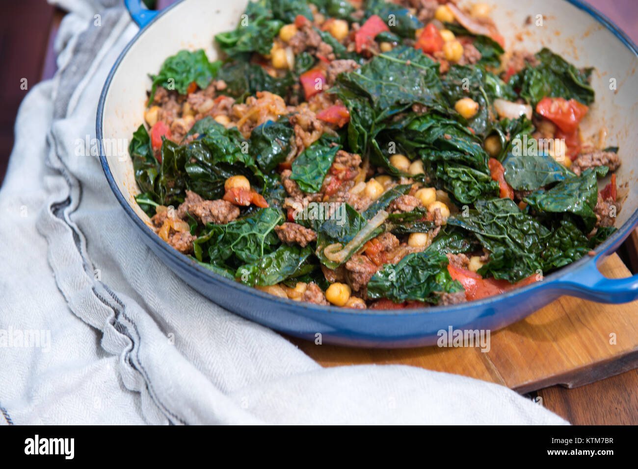 Kale Sauteed with Ground Beef and Garbanzo Beans Stock Photo - Alamy
