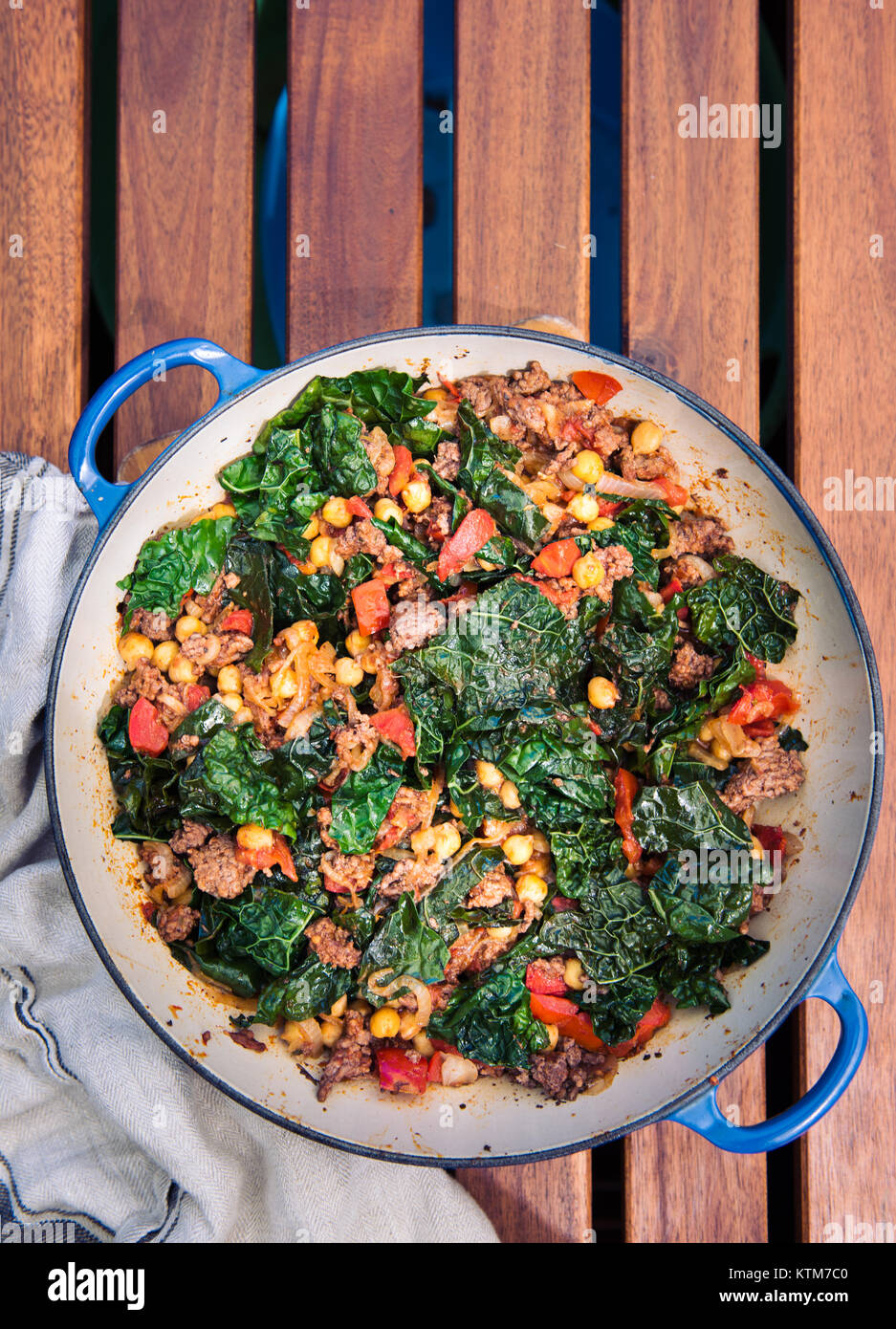 Kale Sauteed with Ground Beef and Garbanzo Beans Stock Photo - Alamy
