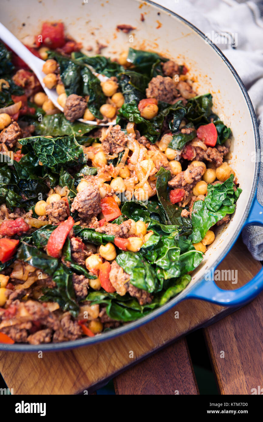 Kale Sauteed with Ground Beef and Garbanzo Beans Stock Photo - Alamy
