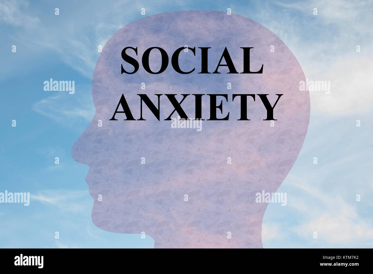 Render illustration of SOCIAL ANXIETY title on head silhouette, with ...