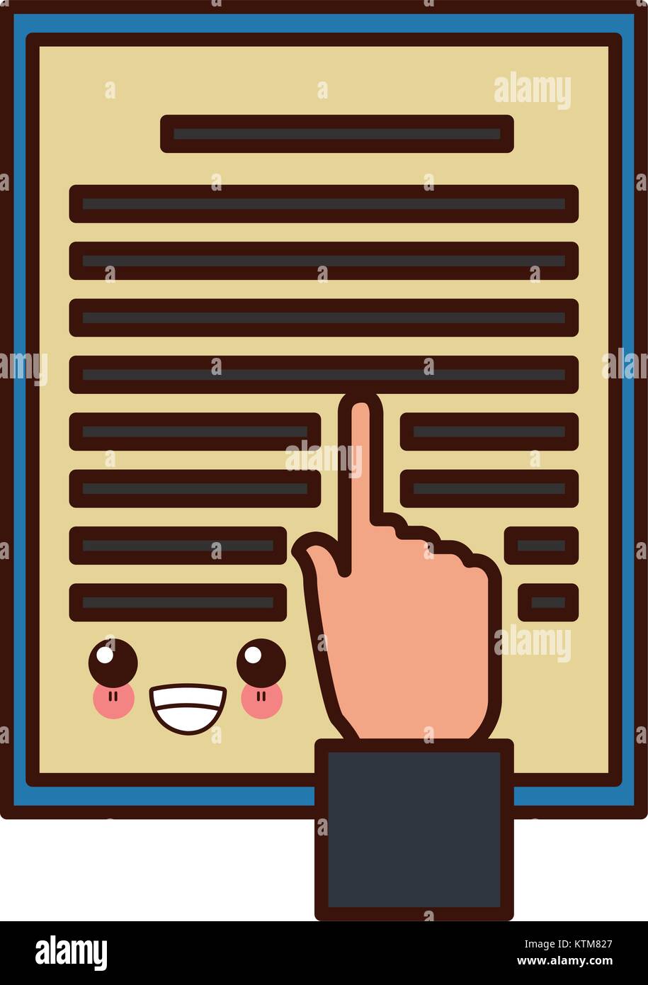 Hand pointing document cute kawaii cartoon vector illustration Stock ...