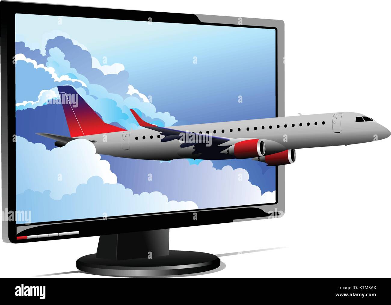 Flat computer monitor with plane image. Display. Vector illustration ...