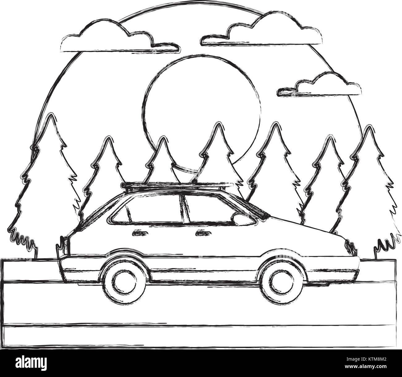 Car sideview vehicle In the forest icon vector illustration Stock ...