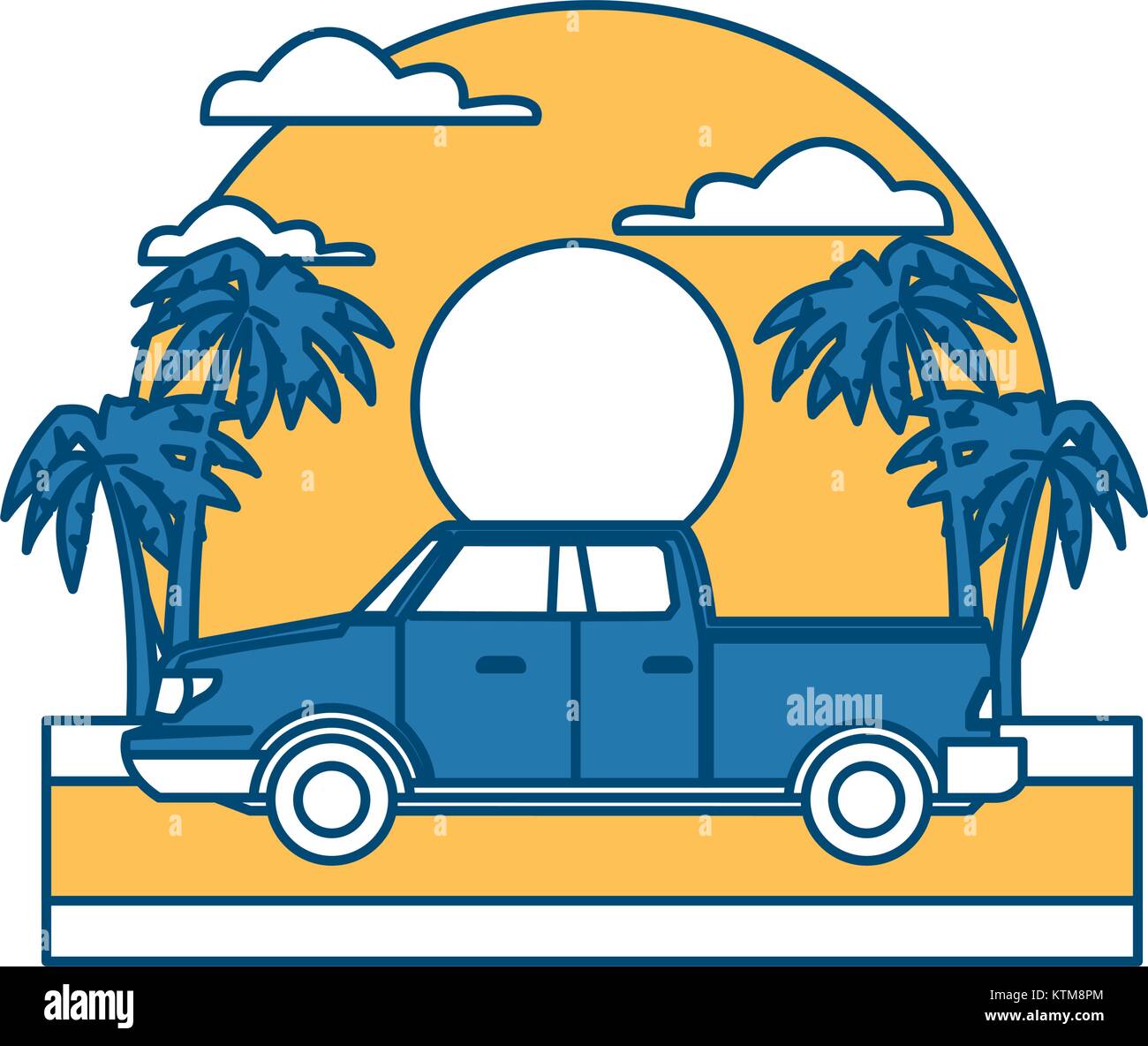 Pick up vehicle on sunset landscape icon vector illustration Stock ...