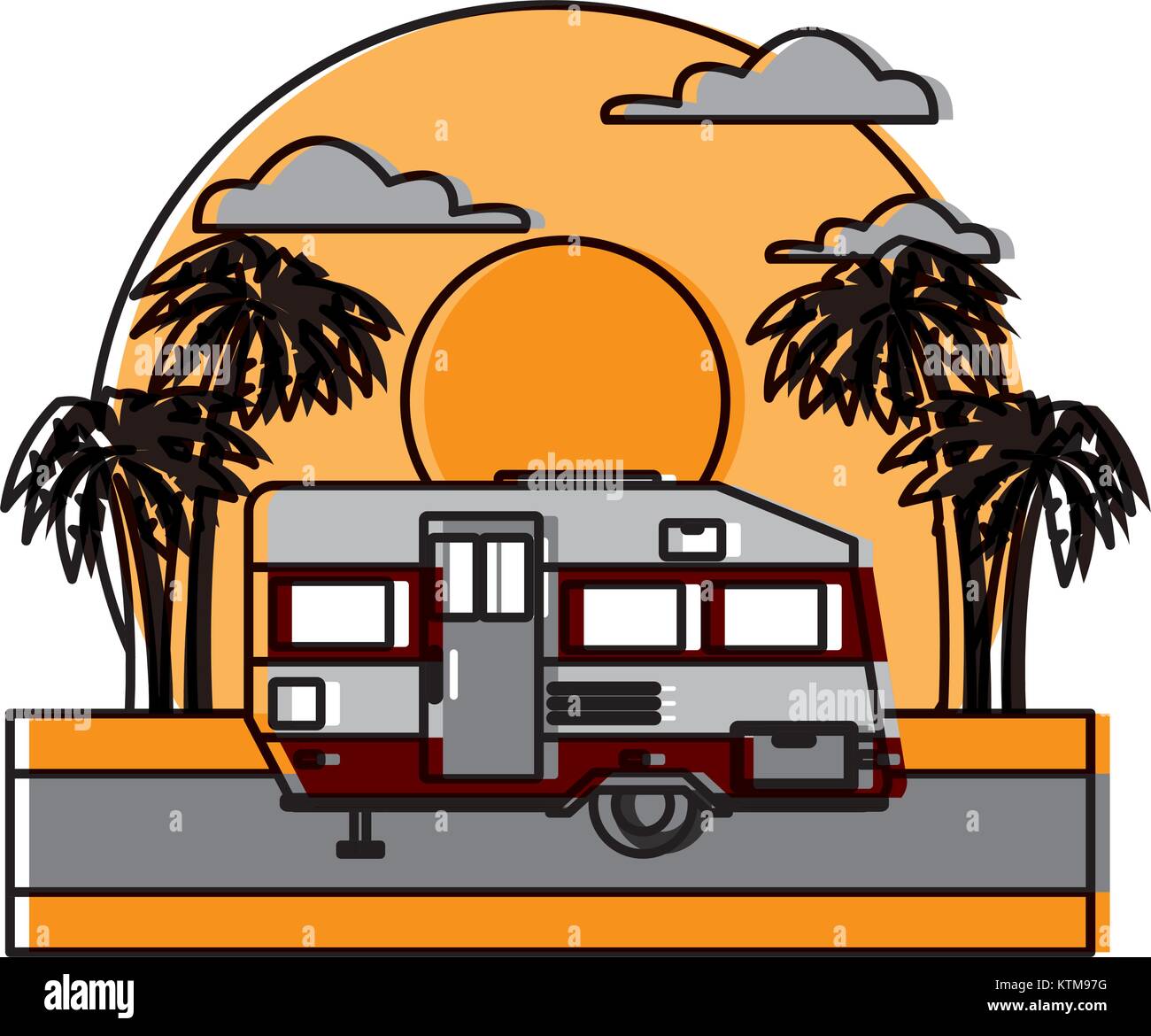 Camper van sunset camping Stock Vector Images - Alamy