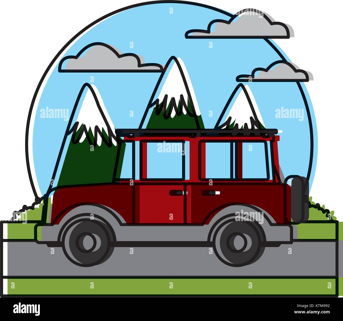 Off road sport truck between mountains landscape icon vector ...