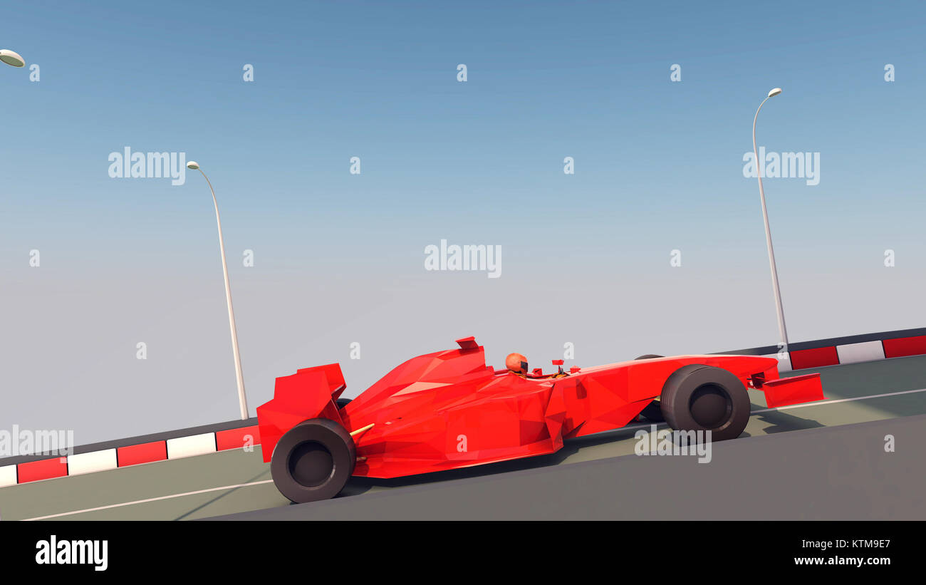 A profile 3d illustration of a futuristic formula 1 with a driver in a ...