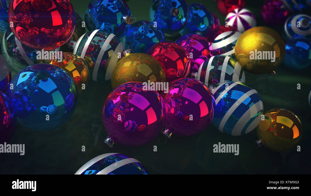 An amazing 3d rendering of sparkling glass balls for a Christmas fir ...