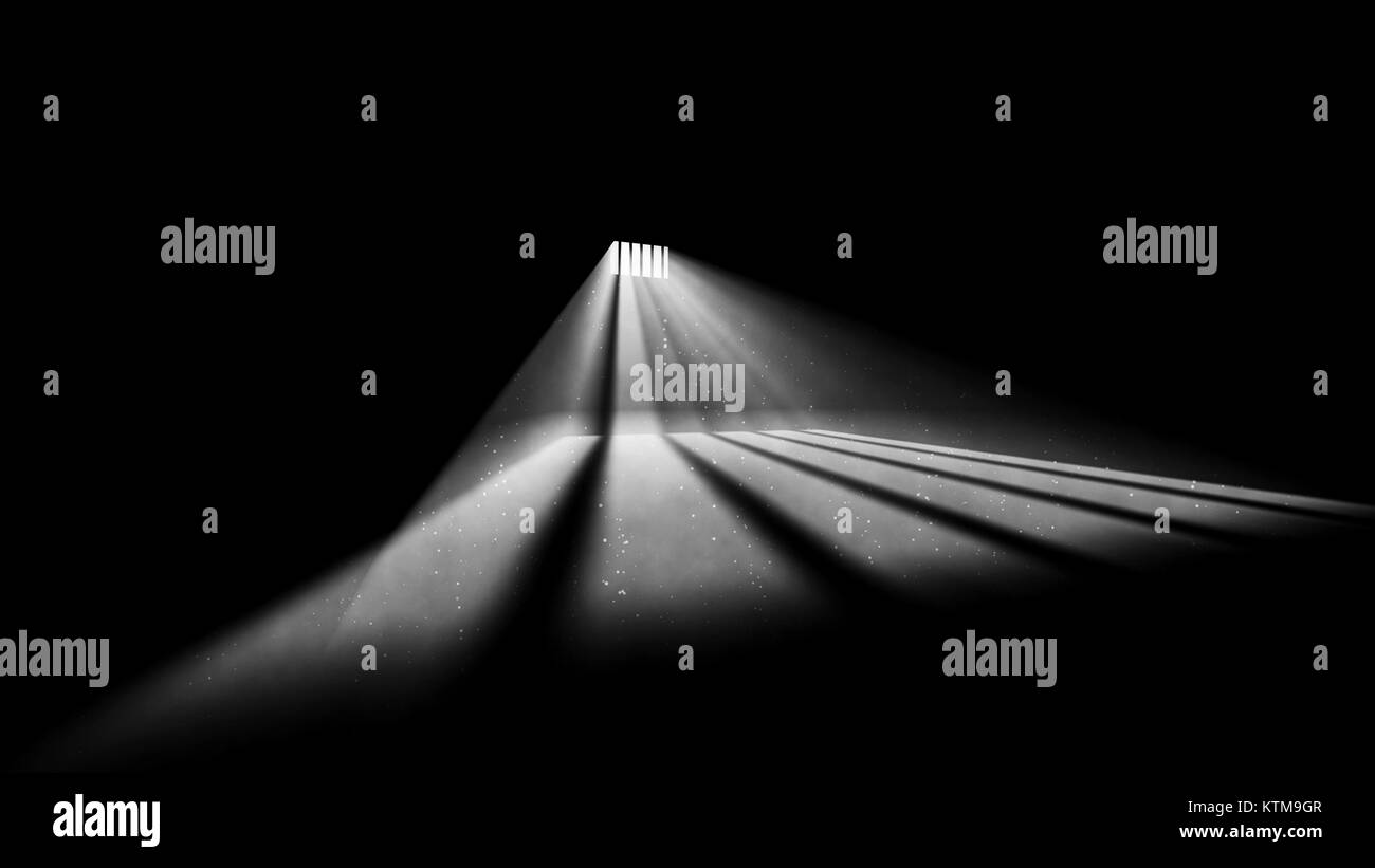 A breathtaking 3d illustration of diagonal jail window light in a ...
