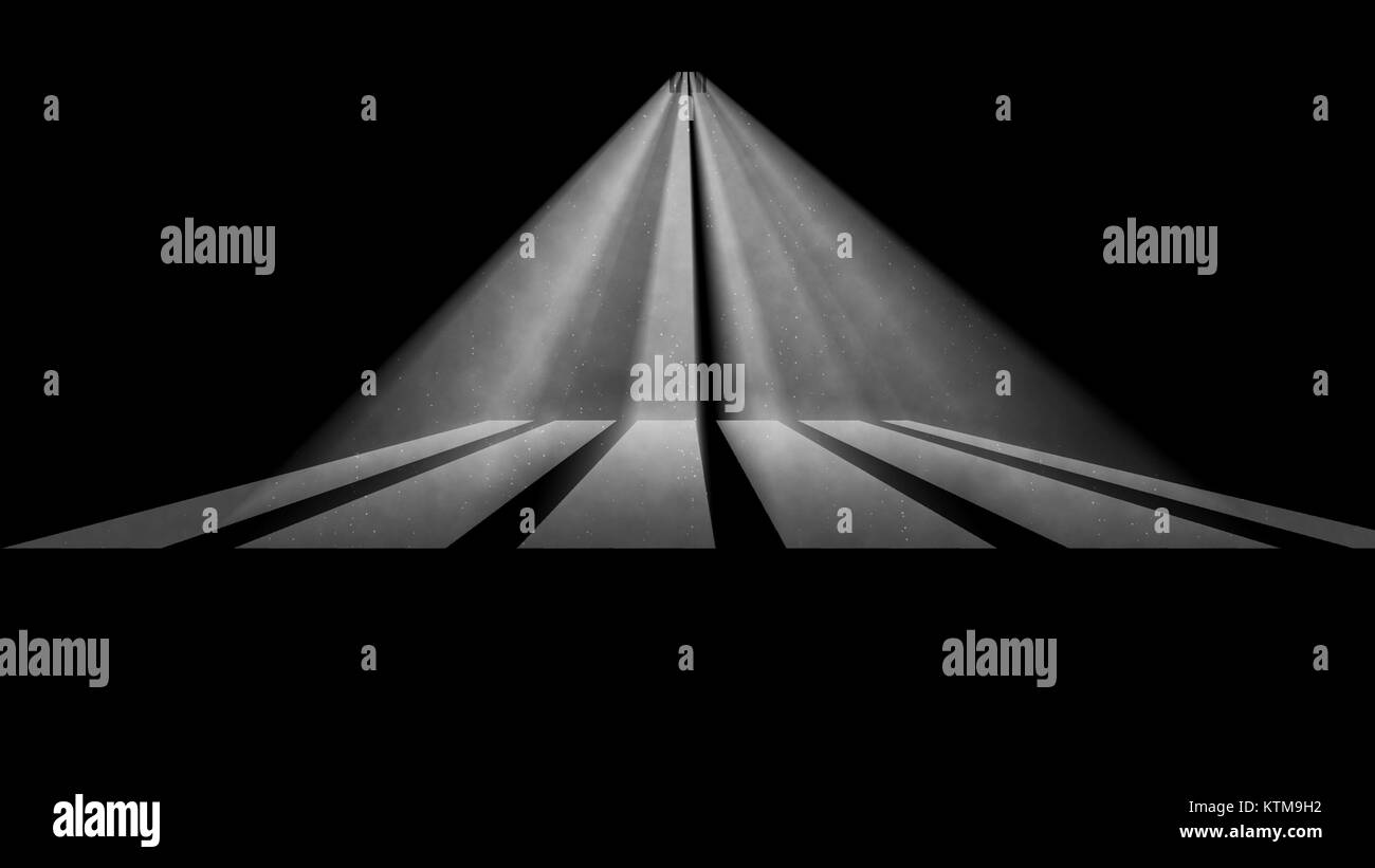 A sad 3d rendering of a direct triangular jail window light in a ...