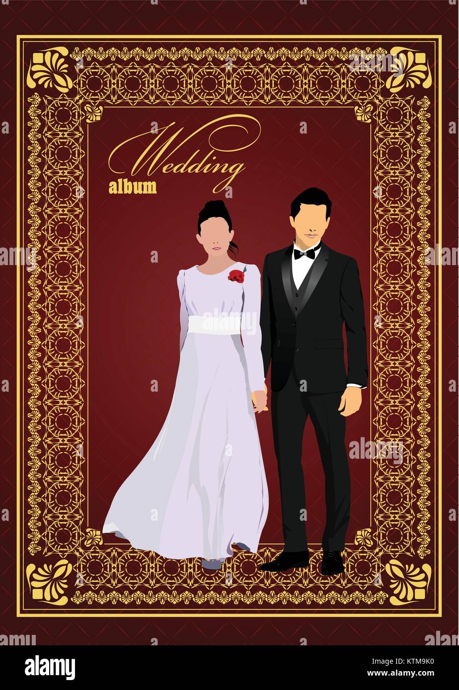 Cover for wedding album. Bride and groom. Vector illustration Stock ...